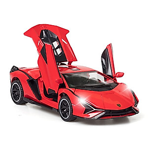 1:32 Scale Sian FKP37 Model Car Zinc Alloy Diecast Car Toys for Kids, Pull Back Toy Car Vehicle with Sound and Light Door Opening Birthday Gift for Boys Toddlers (Red)