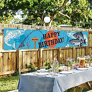 Kimini-Ki Gone Fishing Birthday Banner, Fishing Birthday Decorations for Men / Boys, Lager Fishing Theme Banner, Fisherman 10th 20th 30th 40th 50th 60th 70th 80th 90th Birthday Decoration Yard Sign, Gone Fishing Birthday Party Supplies