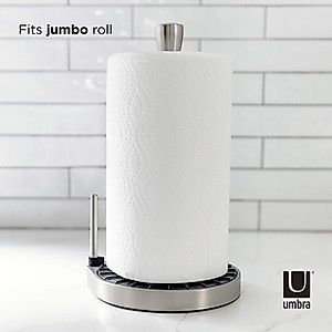 Umbra Spin Click N Tear Paper Towel Holder Stand for Countertop - One-Handed Tear, Nickel/Black