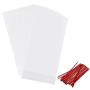 Morepack Clear Wine Bottle Gift Bags 100Pcs 8"x16"+4" Flat Bottom Cellophane Bags