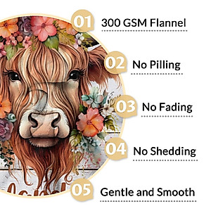 Personalized Highland Cow Blanket -60x80 Inches Twin Size Throw Blanket for Girls - Soft Fuzzy Blankets for Couch, Living Room & Office - White Cute Cozy Blankets Gift