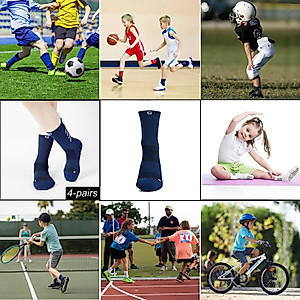 GOGOGOAL Anti-slip Sports Sock for Kids Youth Boy Girl Toddler Baby Non skid Slipper Sock Trainning Sock for Soccer Basketball Tennis Navy M 4P