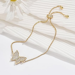 MAARRING Butterfly Jewelry Set - 14K Gold Plated Dainty Butterfly Necklace Bracelet Set with Cubic Zirconia, Birthday Bar Mitzvah Gifts for Women (Gold)