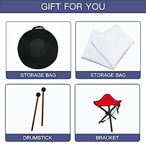 YuELinG Handpan Drum 9 notes 22inch Purple in D minor with Soft Handpan case, Durable Stand, mallets and dust-free cloth