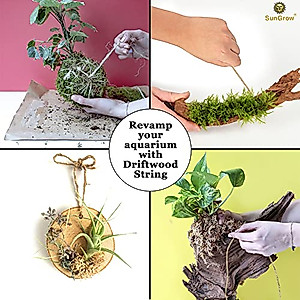 SunGrow Self-Dissolving Driftwood Strings, 20” Long Rope, Tie Java Fern, Moss, Anubias Plants, Blends with Cholla, Driftwood, 20-pcs
