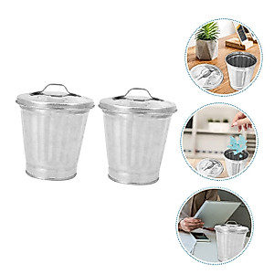 Gadpiparty Indoor Planters 2pcs Mini Desktop Trash Can with Lid Small Garbage Bin Can Tiny Metal Rubbish Bin Multipurpose Storage Buckets Garbage Containers for Home Office Outdoor Planters
