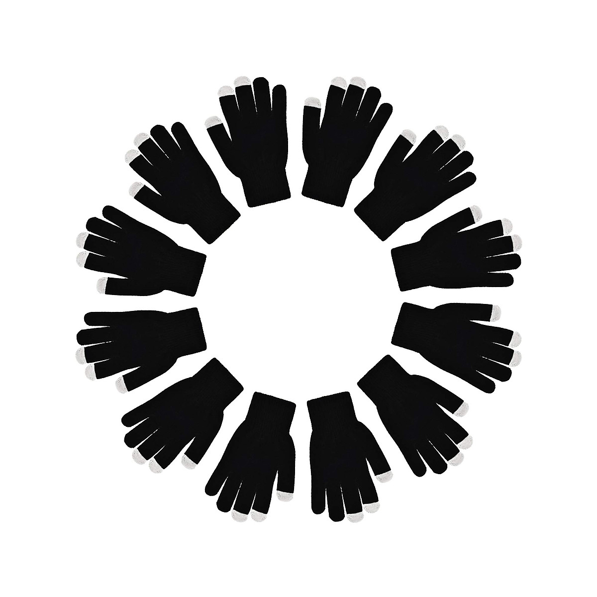 Pangda 12 Pairs Touchscreen Gloves Stretch Knitted Texting Gloves Warm Windproof Solid Color Mittens For men and Women (Black)