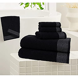 BELIZZI HOME 100% Cotton Ultra Soft 6 Pack Towel Set, Contains 2 Bath Towels 28x55 inchs, 2 Hand Towels 16x24 inchs & 2 Washcloths 12x12 inchs, Compact Lightweight & Highly Absorbant - Black