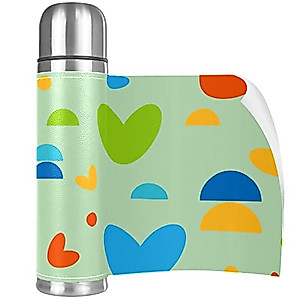 Stainless Steel Leather Vacuum Insulated Mug Semicircle and Heart Thermos Water Bottle for Hot and Cold Drinks Kids Adults 16 Oz