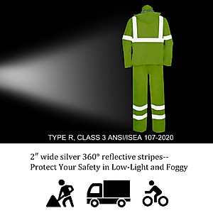 VENDACE Hi Vis Reflective Rain Jacket Suit and Pants for Men Waterproof Class 3 High Visibility Safety Rain Gear Raincoat(L/XL)