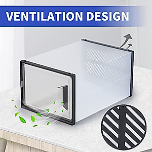 Closacessy 6 Pack Shoe Box Clear Platic Stackable Shoe Storage Containers, Drop Front Sneaker Storage Space Saving Shoe Organizer Box, Fit Up to Size 14 Black