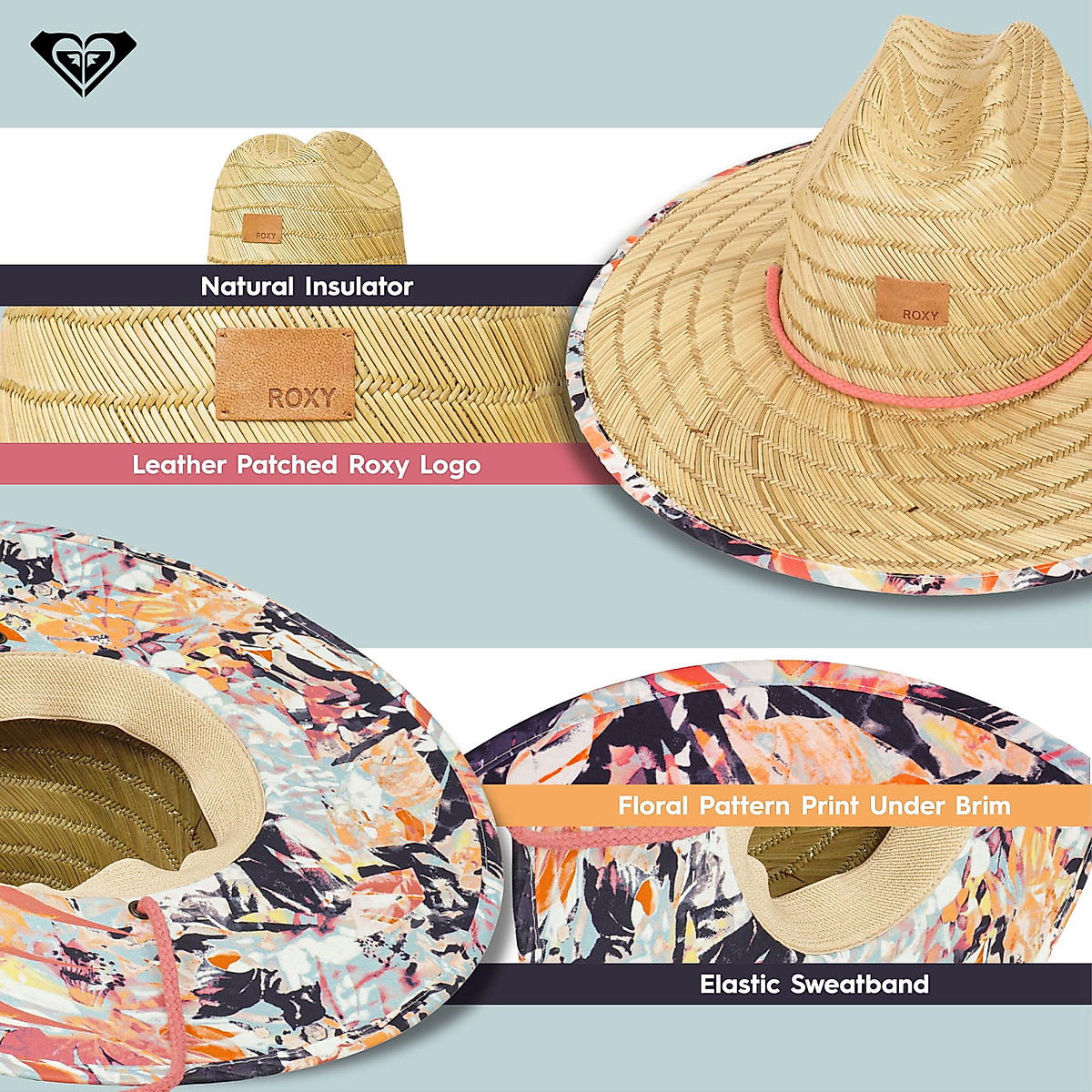 Roxy womens Tomboy Straw Sun Hat, Mood Indigo Trouble Double Exc, Medium-Large US