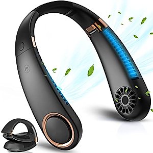 Portable Neck Fan, Livyyds Upgraded Foldable Hands Free Bladeless Neck Fan, 5000 mAh USB Rechargeable Battery Operated Personal Fan, Wearable Cooling Neck Fan Perfect for Travel, Sports, Office - Black