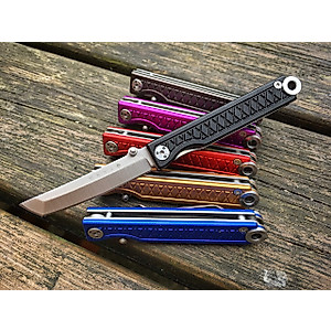 STATGEAR Pocket Samurai Micro Folding Knife - Everyday Carry 440C Stainless Steel Tanto Blade - Higonokami Style EDC Knife with Keychain Loop - Black
