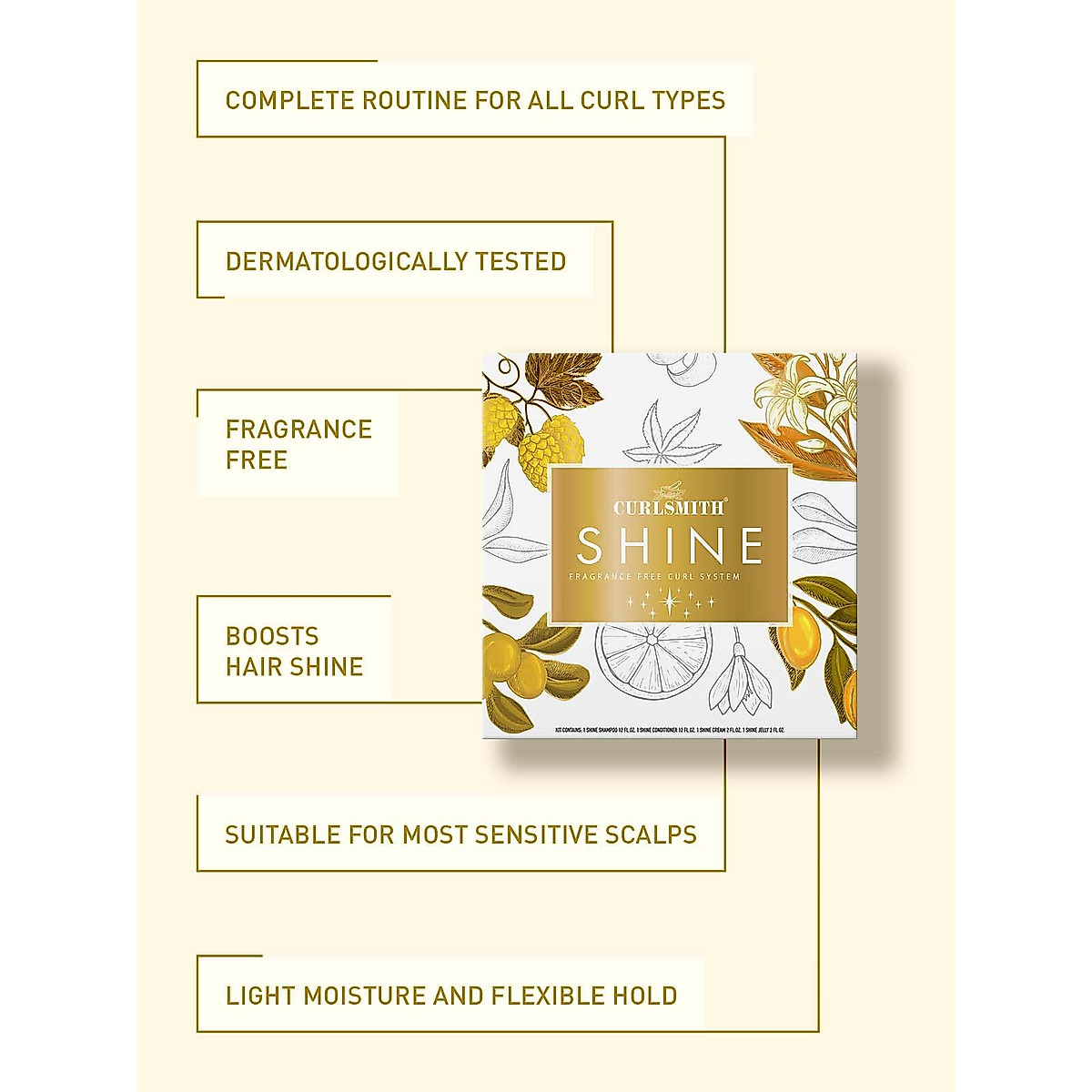 Curlsmith - Shine Kit, Shampoo, Conditioner, Jelly & Cream, Sensitive, Fragrance Free, for All Curl and Hair Types, Vegan, 2 x 12 fl oz, 2 x 2 fl oz