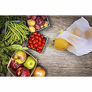 BahrEco Reusable Produce Bags - Premium Washable Mesh Bags for Grocery Shopping & Storage of Fruit Vegetable & Garden Produce - Eco Friendly Net Bags