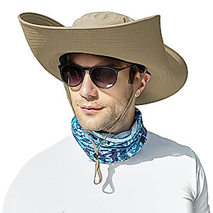 Muryobao Mens Sun Hat Summer Outdoor UPF50+ UV Protection Waterproof Wide Brim Bucket Hats Foldable Boonie Cap for Fishing Hiking Garden Beach Safari Beige