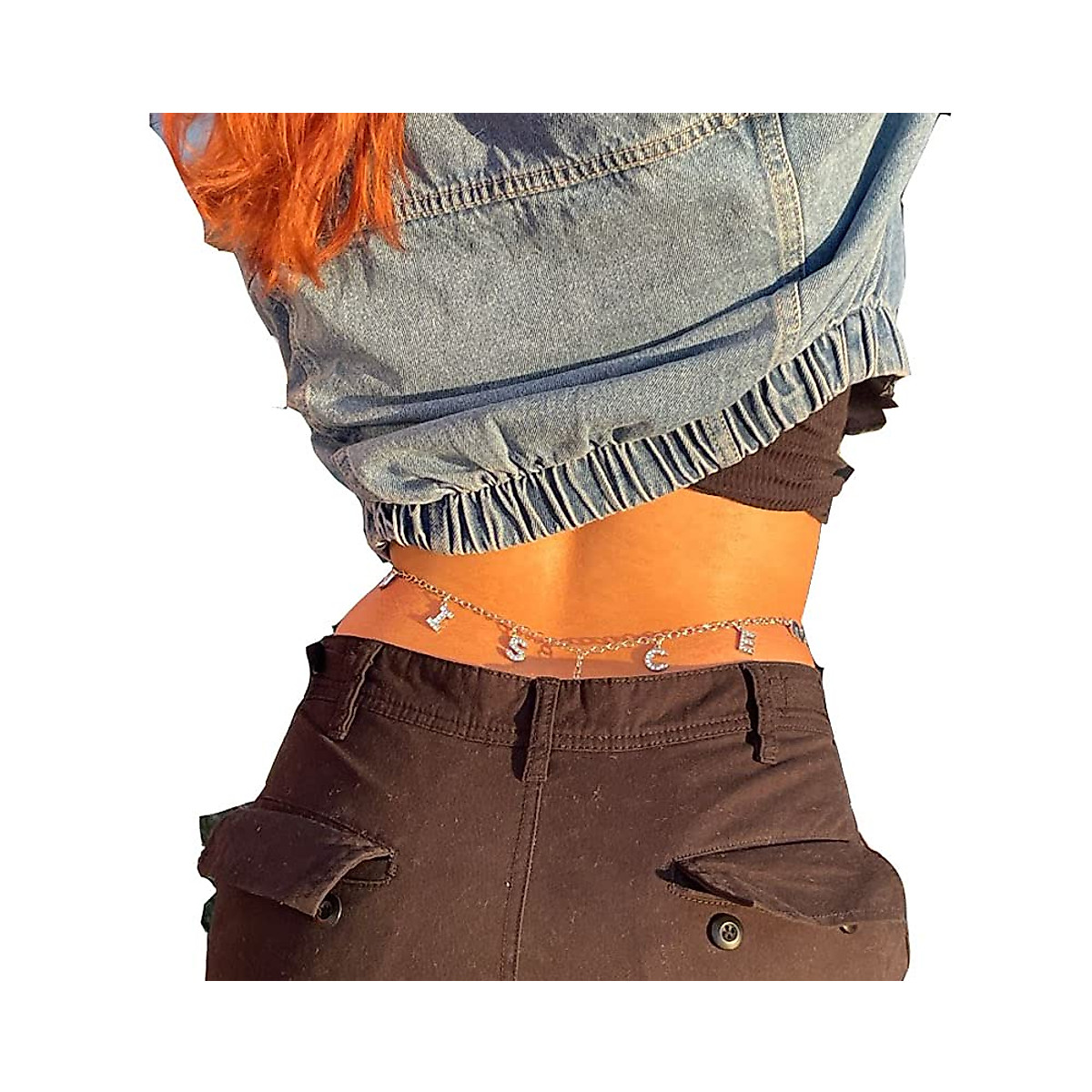 Women Rhinestone 12 Constellation Pendant G-Thong Sexy Pisces Letter Underpants with Waist Chain Belly Chain Panty Body Chain Jewerly