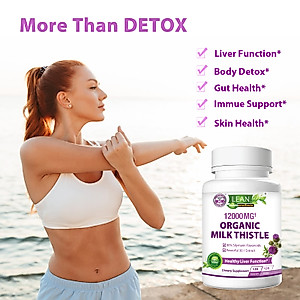 Liver Renew Cleanse Detox & Repair Organic Milk Thistle 120 Day 12000 Mg 30X Seed Extract with Silymarin MD Pure Kidney Lung Health Support Fast Active Formula Pills Herbal Supplement, 120 Capsules