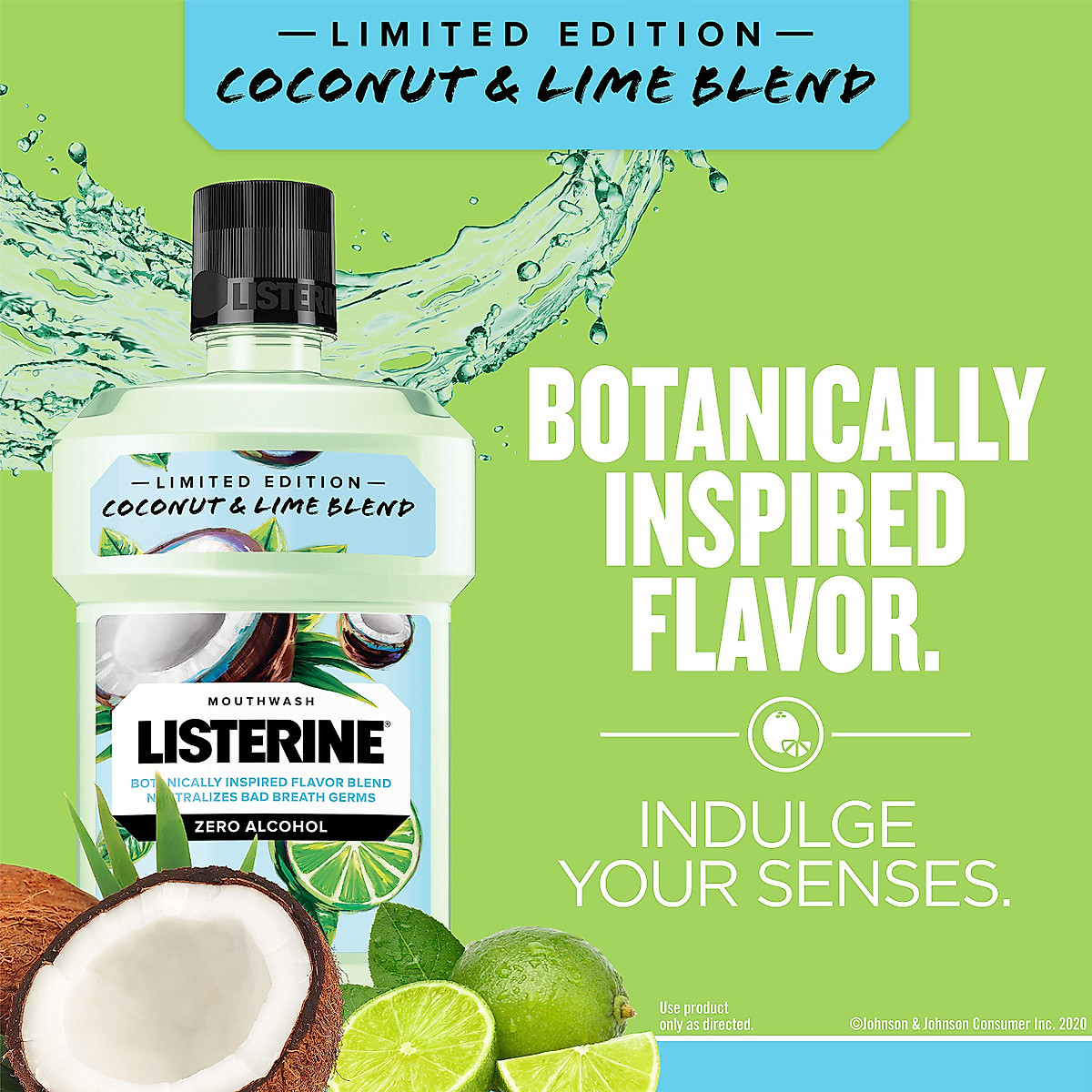 Listerine Zero Alcohol Mouthwash, Oral Rinse Kills up to 99% of Bad Breath Germs, Limited Edition Coconut Lime Flavor, 500 mL