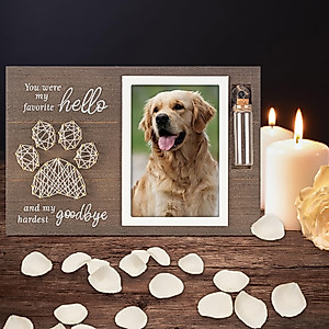 Dog Memorial Picture Frame with Pet Urns for Dogs Ashes, Pet Condolences Photo Frame with Paw Print, Passing Away Gifts for Pet Loss Remembrance, Touching Sympathy Gift for Loss of Dog (Brown1)