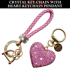 TX-INNO AUTO Crystal Car Keychain for Women with Sparkly Rhinestones Pink Heart Shape, Pretty Key Chains for Girls Birthday Christmas Easter Valentines Day Mothers Day Gifts