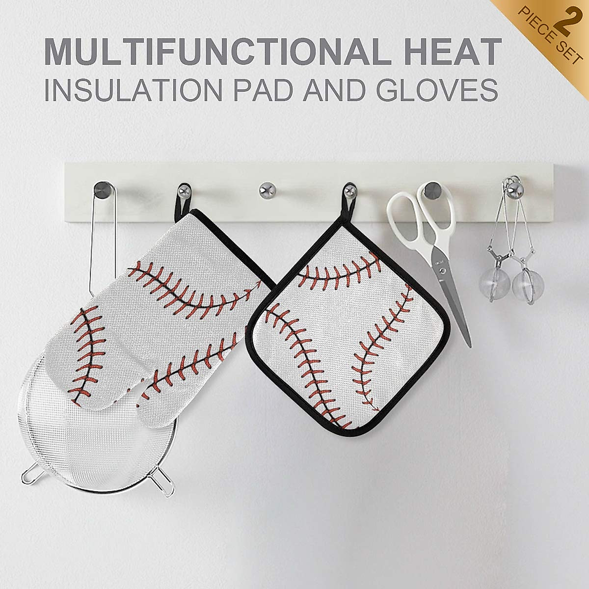 Aslsiy Baseball Oven Mitts and Pot Holders Sets Kitchen Glove Holder Heat Resistant Kitchen Mittens for Microwave BBQ Baking Grilling Thanksgiving Christmas Holiday Gifts