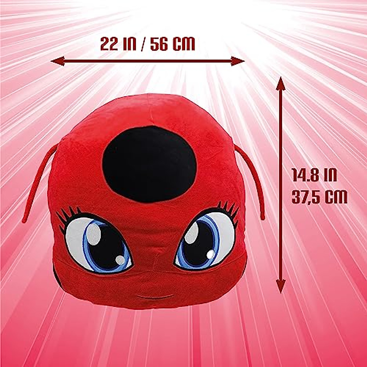 Miraculous Ladybug - Huggie Hideaway Tikki, 16.5-inch Red Plush Pillow, Super Cute Soft Stuffed Toy for Kids with Large Zipper Secret Pocket in The Back (Wyncor)