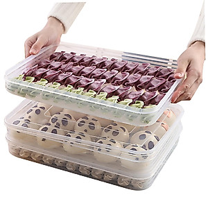 Snack Container Food Storage Container 3Pcs Dumpling Container Box Food Grade Plastic Snack Container Stackable Cookie Container with Lid Transparent Microwave Fridge Safe Storage Containers