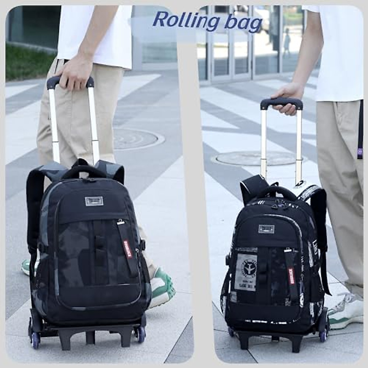 ETAISHOW Airplane-Print Rolling Backpack for Boys Kids Backpack with Wheels for Elementary School Roller School Bag Trolley Bookbag