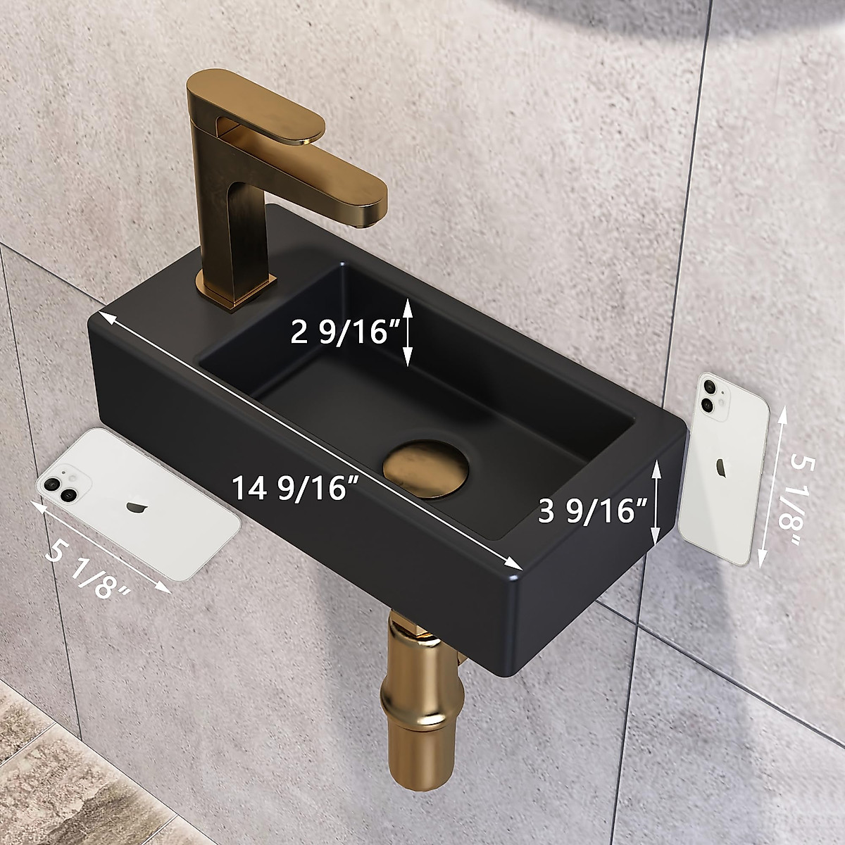 DeerValley DV-1V081R Liberty Wall Mount Sink, Rectangle Mini Vessel Sink,Small Bathroom Cloakroom White Porcelain Ceramic Wash Basin (Right Hand)