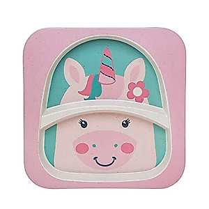 Little Me 5-Pack Bamboo Dinnerware Set - Dishwasher Safe Kids Dishes & Utensils - Unicorn Plate, Bowl, Cup, Spoon & Fork