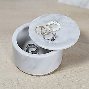 JIMEI Marble Jewelry Box Organizer One-Tier Resin Storage Container with Removable Lid for Ring Necklace Bracelet Earrings, Rings and Accessories (Single-layer)