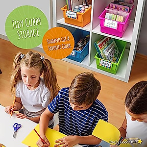 Really Good Stuff Chapter Book Library Bins with Dividers, 8¾" x 13½" x 7¾" - 4 Pack, Neon | Plastic Shelf Bin Organizer for Classroom Library, Book Organization, Documents, Files, Magazines