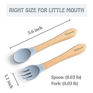 Ginbear Silicone Baby Spoon and Fork Set Self-feeding, Baby Flatware Sets, Toddler Feeding Utensils for Child 6 Months+ (Hazy Green/Almond)