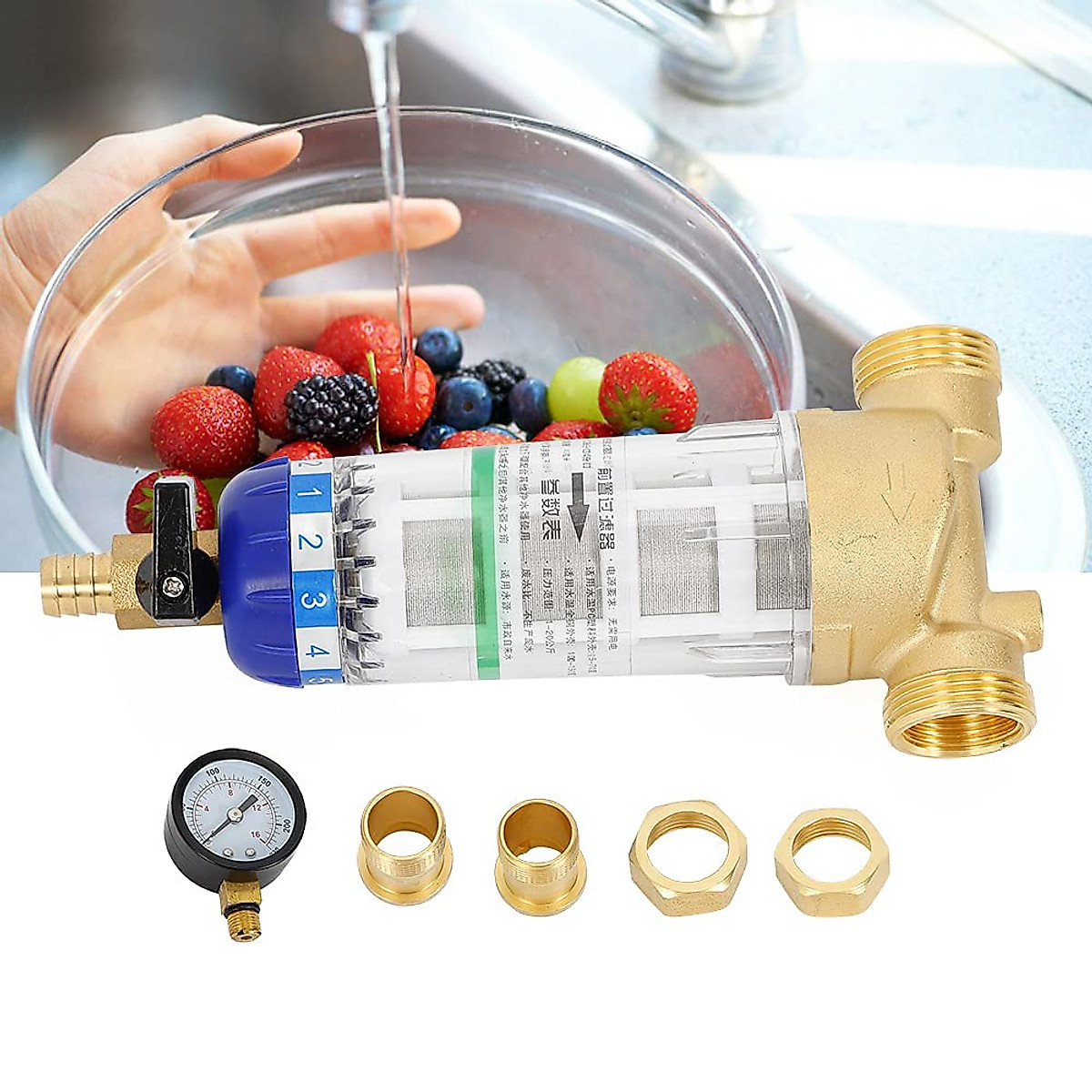3/4" Inch High Flow Rate Reusable Sediment Water Filter Separator Sediment Water Filter Spin Down Mesh System 50℃ Water Filter