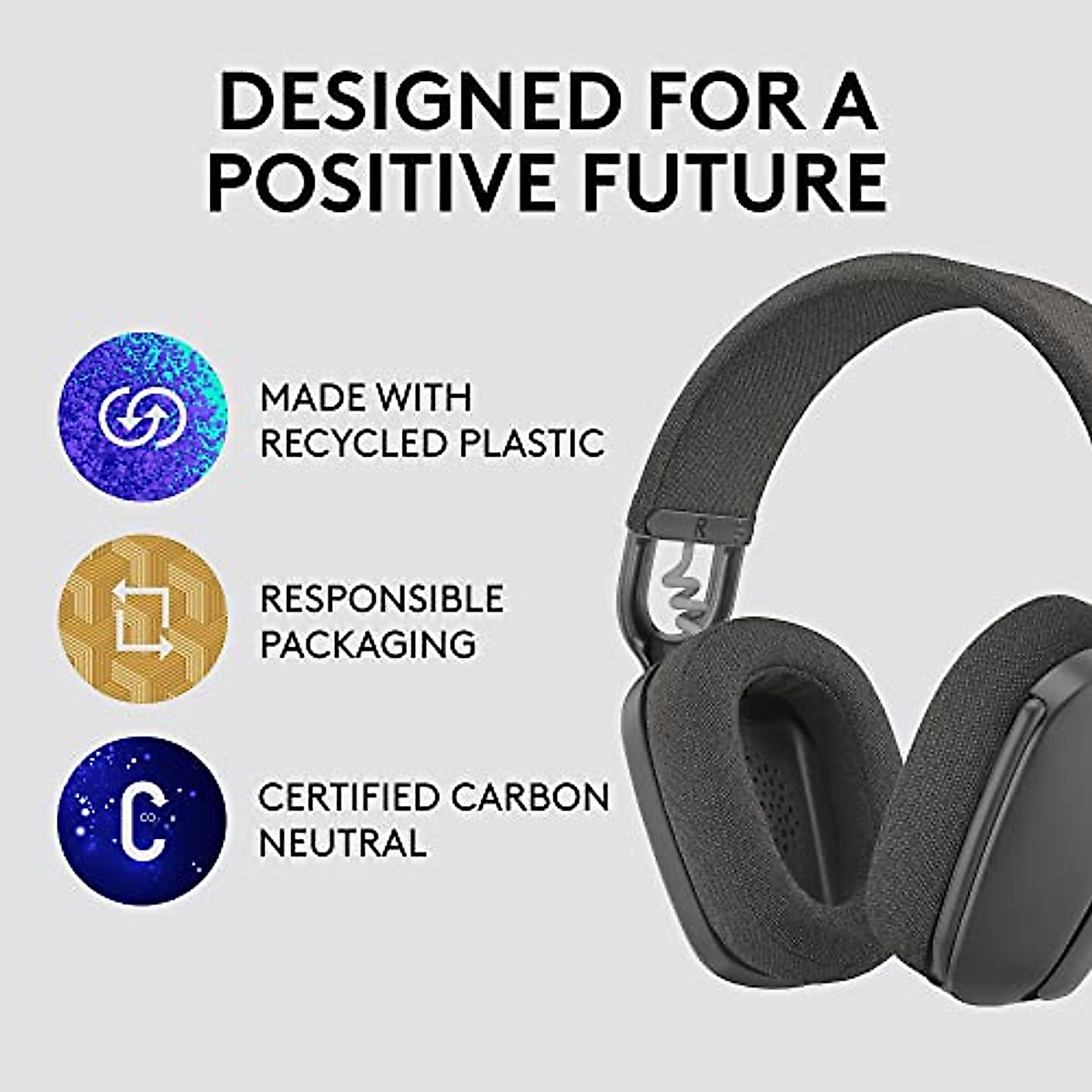 Logitech Zone Vibe 125 Wireless Headphones with Noise-Canceling Microphone, Bluetooth, USB-A Receiver; Works with Zoom, Google Voice/Meet, Mac/PC - Graphite
