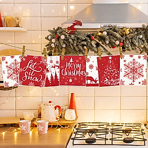 Whaline 6Pcs Christmas Swedish Dishcloths Red White Xmas Tree Snowflake Reindeer Kitchen Dish Towel Reusable for Christmas Winter New Year Baking Cooking, 6.7 x 7.7Inch