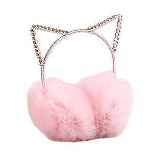 CHUANGLI Glitter Crystal Cat Ears Winter Earmuffs Warm Plush Ear Warmers for Women Girls
