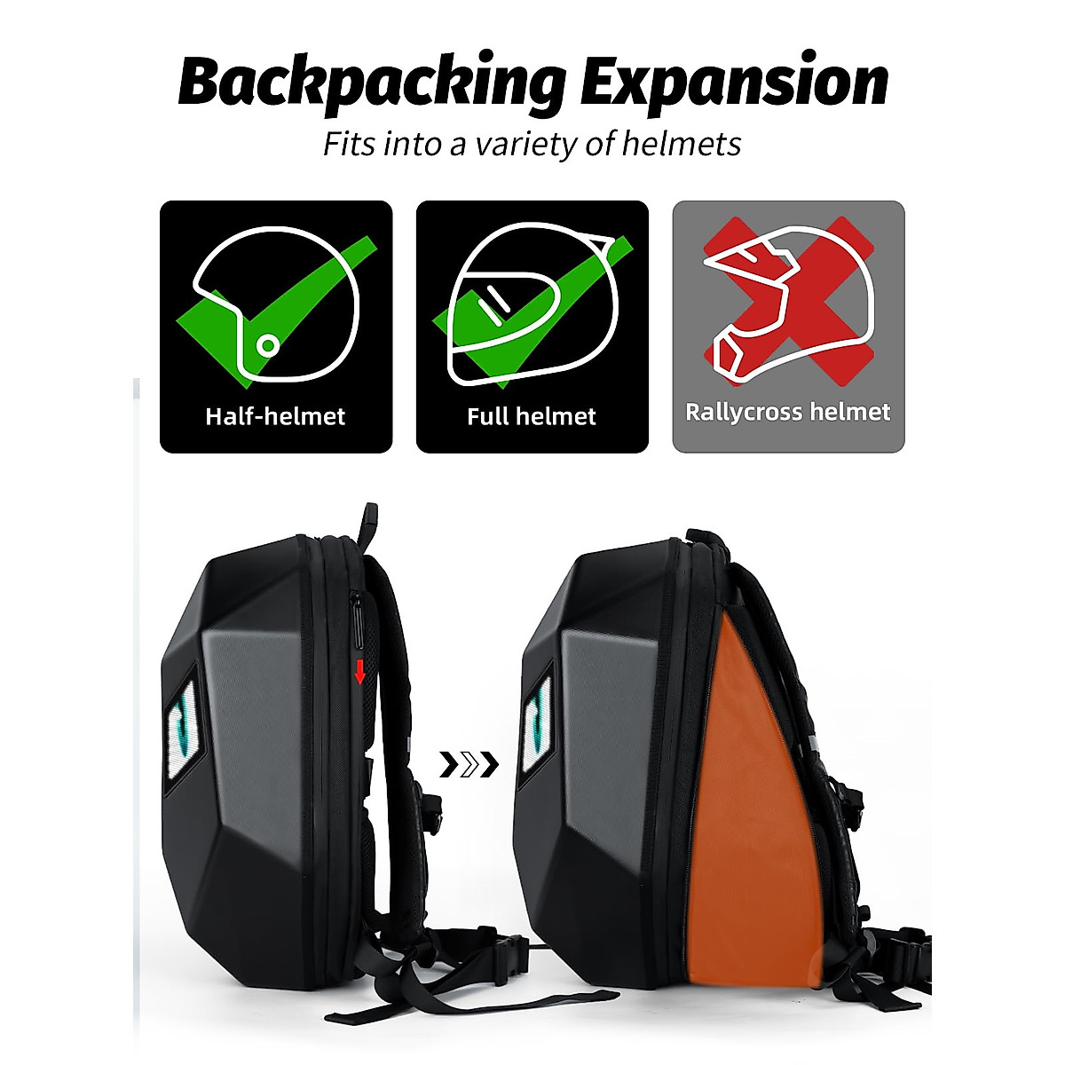 Gelrova Knight LED Motorcycle Backpack, Hard Case Riding Backpack DIY Motorbike Luggage Laptop Bag Waterproof, Large Size 19inch