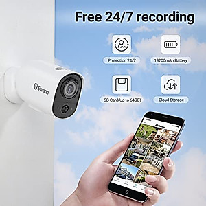 Swann Wireless Security Camera, Home Security Camera 1080p Full HD Indoor Outdoor Waterproof, Recharcheable Security Camera with Night Vision, 2-Way Talk, Heat, Motion Person Detection, Smart Alerts