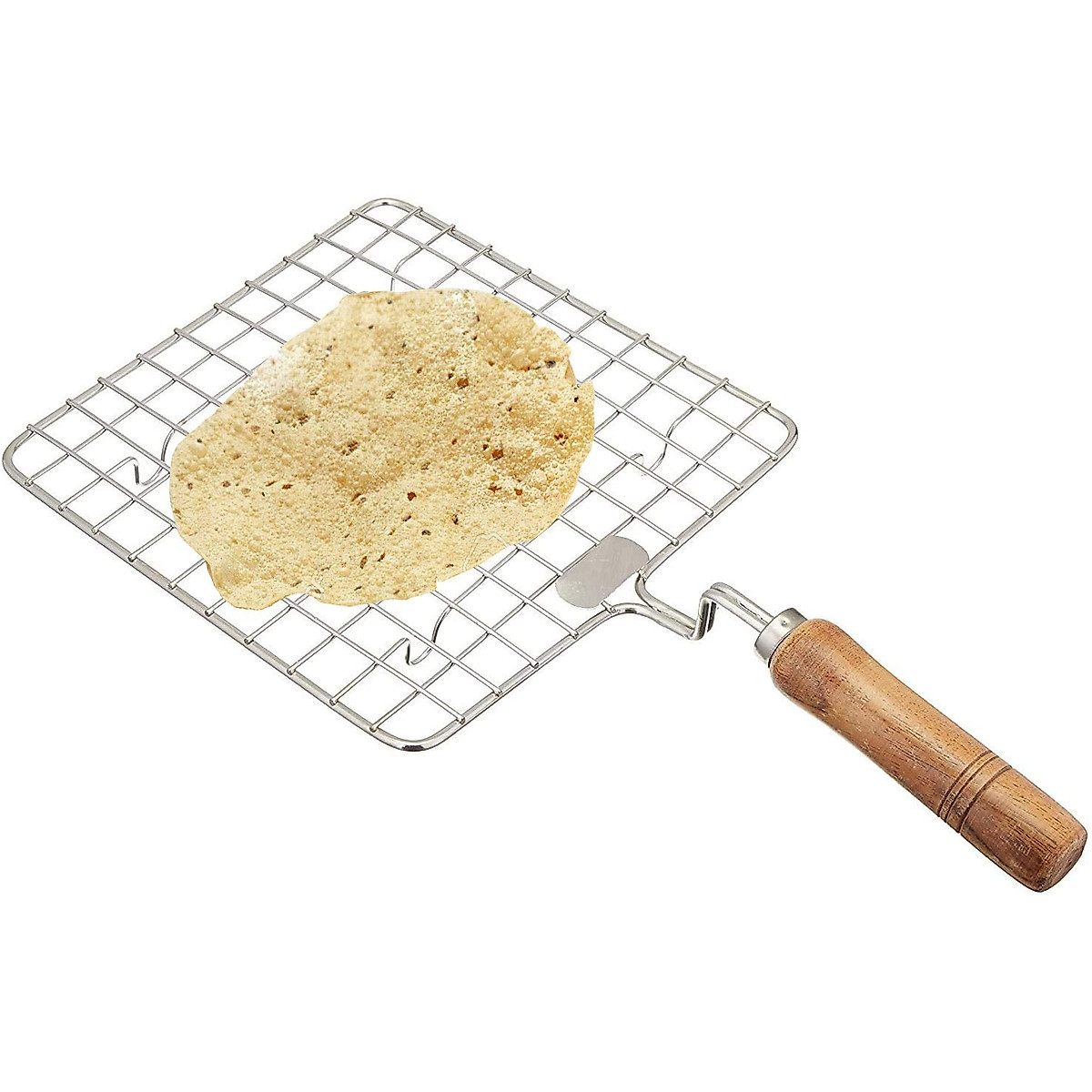 Satre Online And Marketing Wooden Sqaure Roasting Net,Stainless Steel Wire Roaster,Wooden Handle Round with Roasting Net,Roasting Net,Square Roasting Net,Papad Jali,Roti Jali,Roaster