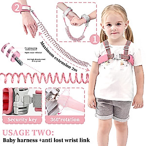 Toddlers Leash for Girls,Child Harness Leashes for Toddlers,Safety Baby Leashes Anti Lost Wrist Link 4 in 1 Walking Wristband Assistant Strap Reflective Back Belt Pink The Best Gift(Butterfly)