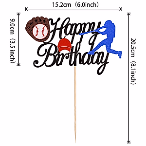 1 PCS BaseBall Happy Birthday Cake Topper Glitter Baseball Player Sports Theme Cake Pick Decorations for Baseball Theme Baby Shower Kids Birthday Party Cake Decorations Supplies