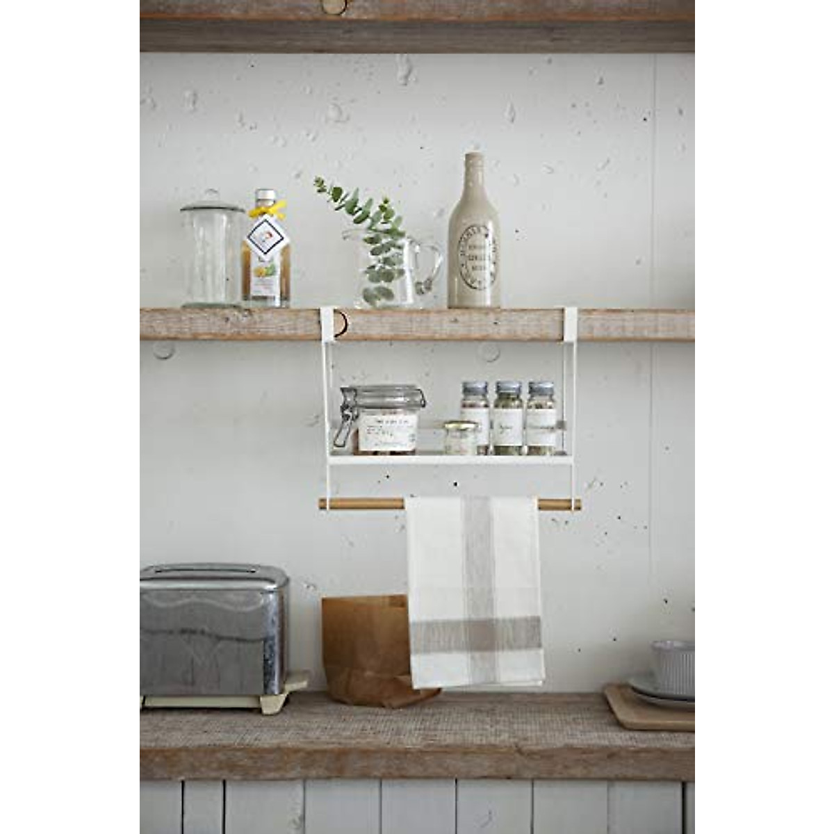 Yamazaki Home Undershelf Shelf Spice Rack-Kitchen Storage, Cabinet Organizer | Plastic + Wood, One Size, White