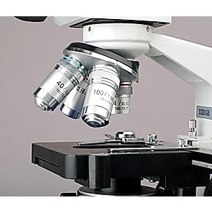 AmScope T120C Professional Siedentopf Trinocular Compound Microscope, 40X-2500X Magnification, WF10x and WF25x Eyepieces, Brightfield, LED Illumination, Abbe Condenser with Iris Diaphragm, Double-Layer Mechanical Stage, 100-240VAC