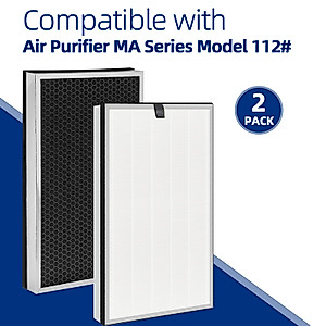 112 Air Purifier Replacement Filter: Compatible with MA Series 112 Air Purifier V2.0, 3 in 1 Pre-filter, H13 True HEPA Filter and Activated Carbon Filter, 2 Packs