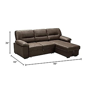 Lilola Home Ashton 96" W Saddle Brown Microfiber Reversible Sleeper Sectional Sofa Chaise