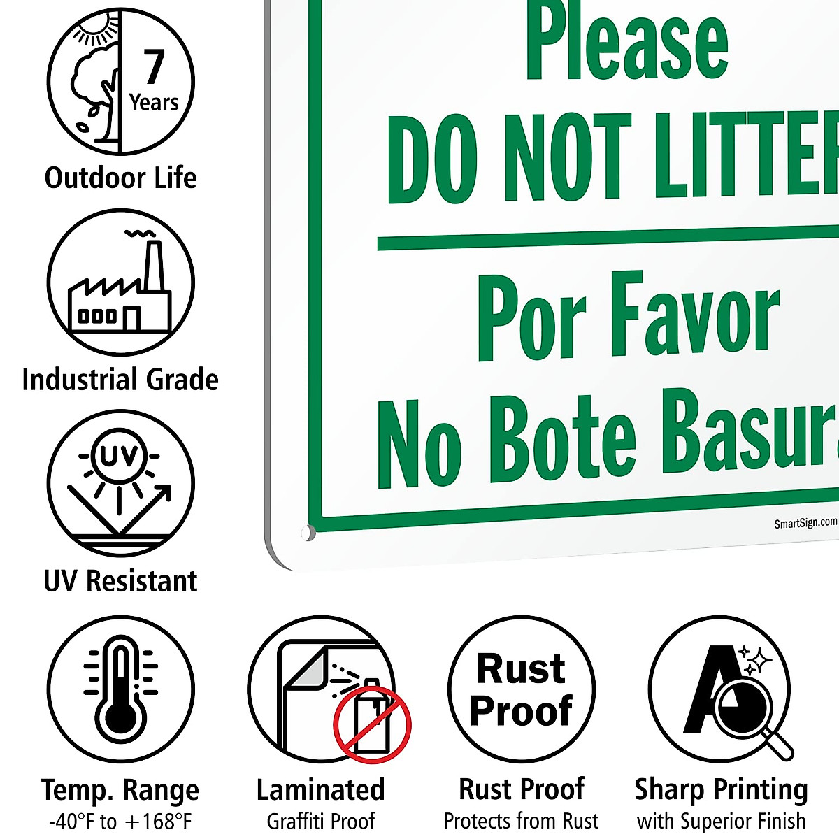 SmartSign 14 x 10 inch “Please Do Not Litter, Por Favor No Bote Basura” Metal Sign, 40 mil Laminated Rustproof Aluminum, Green and White, Made in USA