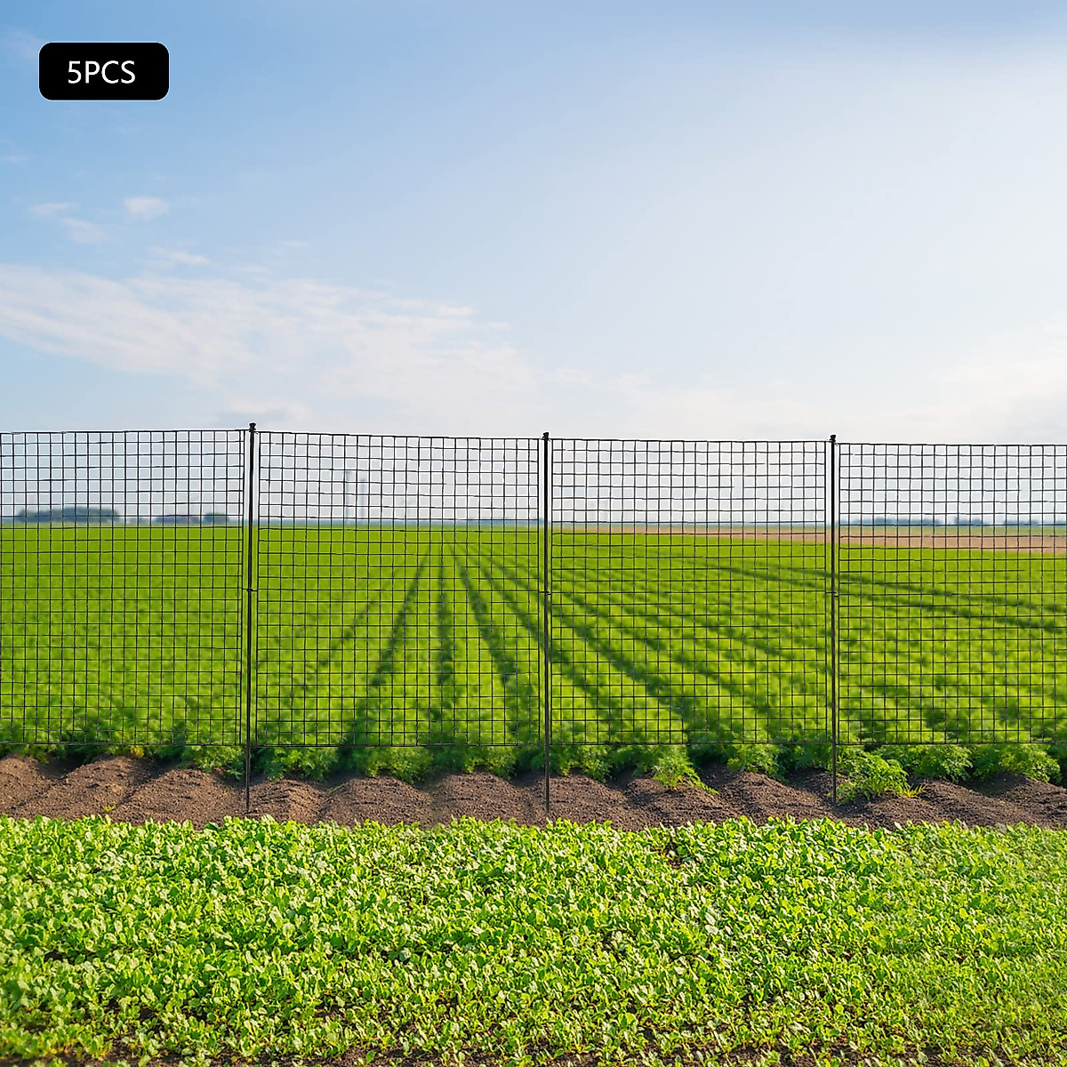 No Dig Metal Garden Fence 15ft (L) x 39in (H) Outdoor Animal Barrier Decorative Garden Fencing Border Animal Barrier 4 Panels + 1 Gate for Yard Patio, Black